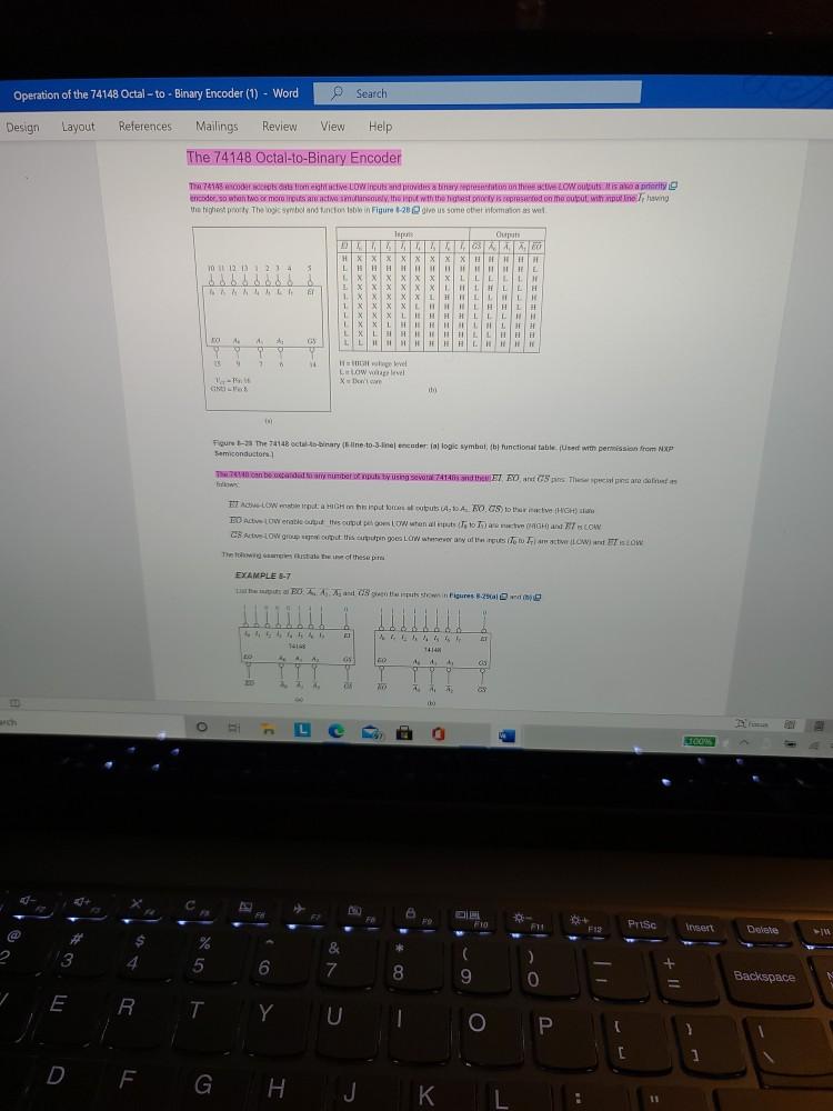 Operation of the 74148 Octal - to - Binary Encoder | Chegg.com