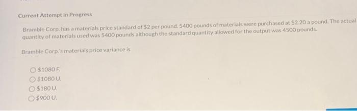 Solved Current Attempt in Progress Bramble Corp. has a | Chegg.com
