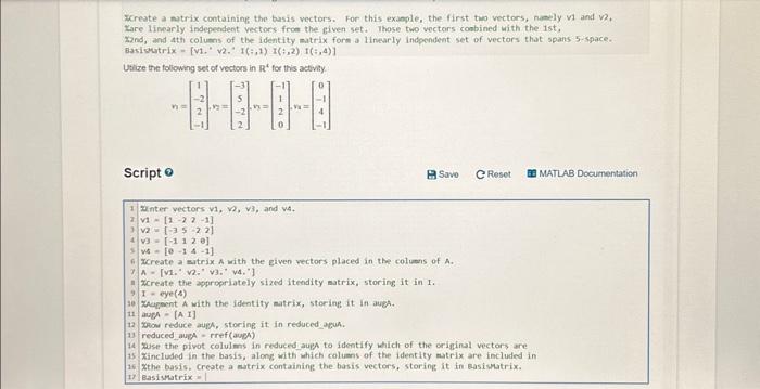Solved Xcreate a matrix containing, the busis vectors. For | Chegg.com