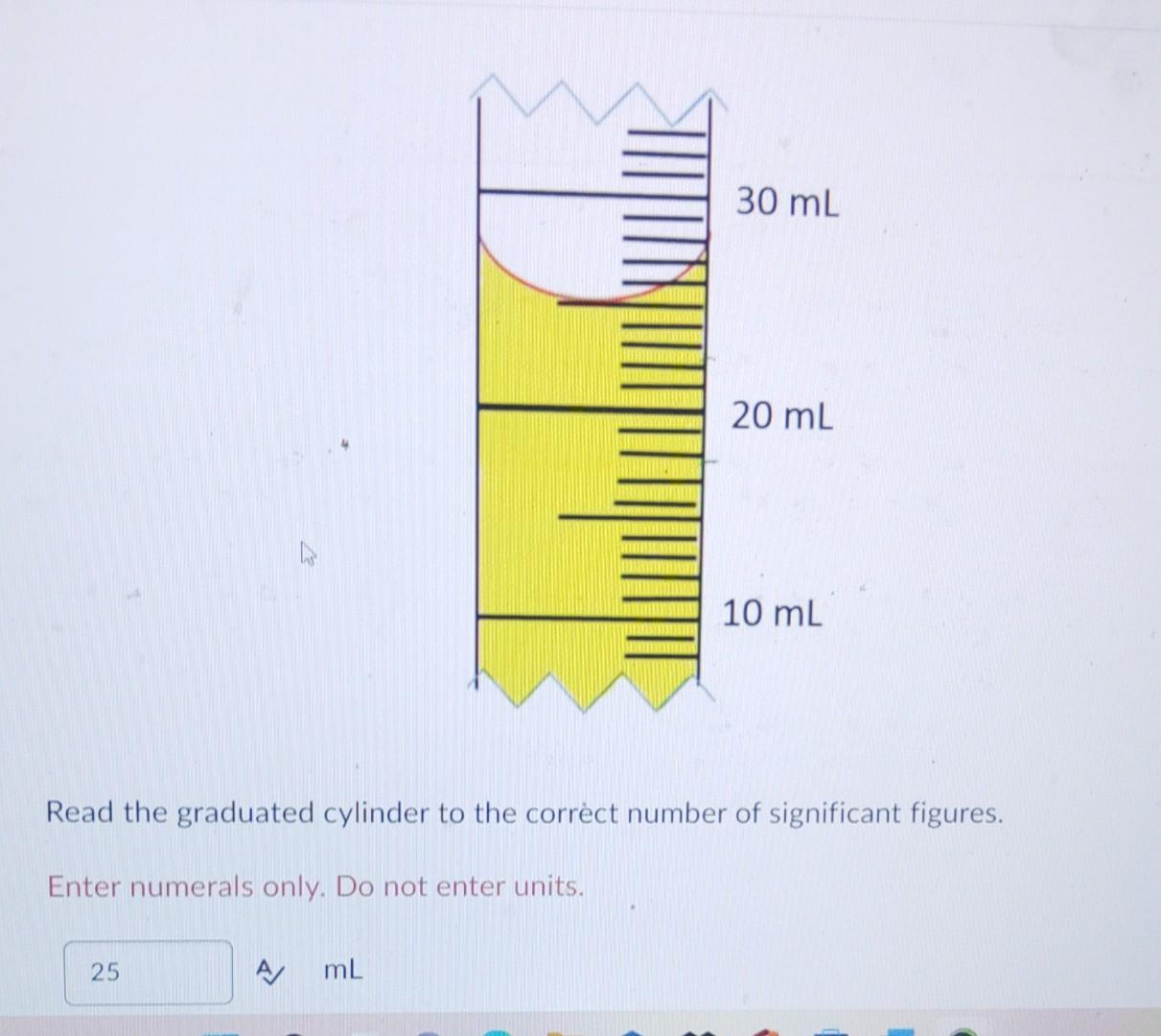 Solved 30 mL 20 mL 10 mL Read the graduated cylinder to the | Chegg.com