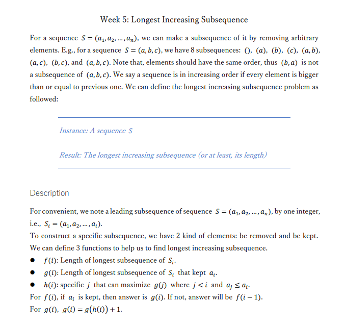 Solved Week 5: Longest Increasing Subsequence For a sequence | Chegg.com