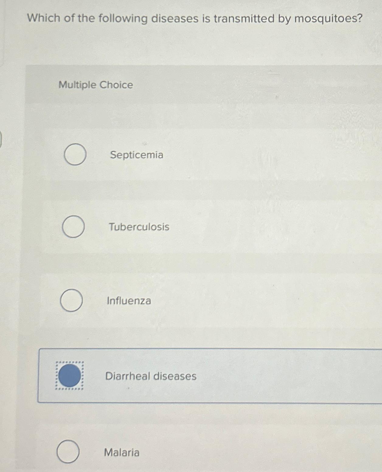 Solved Which of the following diseases is transmitted by | Chegg.com