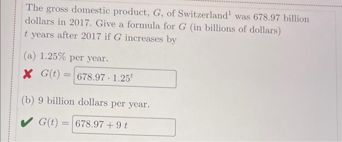 Solved The gross domestic product, G, of Switzerland 1 was | Chegg.com