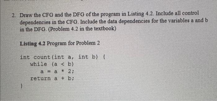 Solved 2. Draw the CFG and the DFG of the program in Listing | Chegg.com