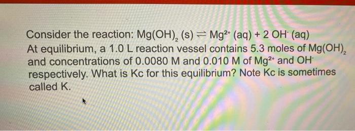 Solved Consider the reaction: Mg(OH), (s) = Mg2+ (aq) + 2 OH | Chegg.com