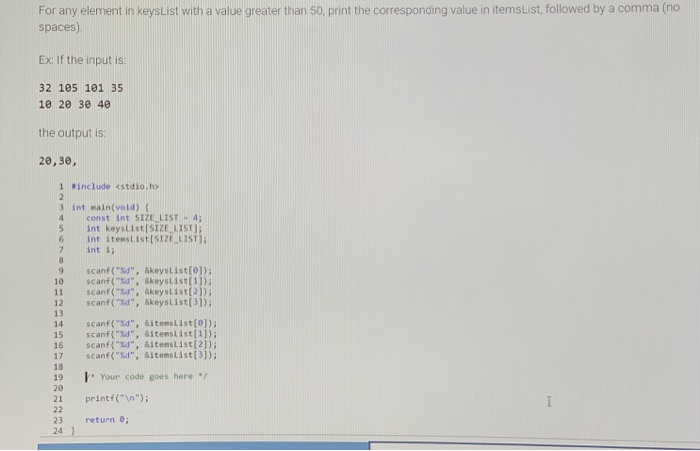 Solved For any element in keysList with a value greater than | Chegg.com