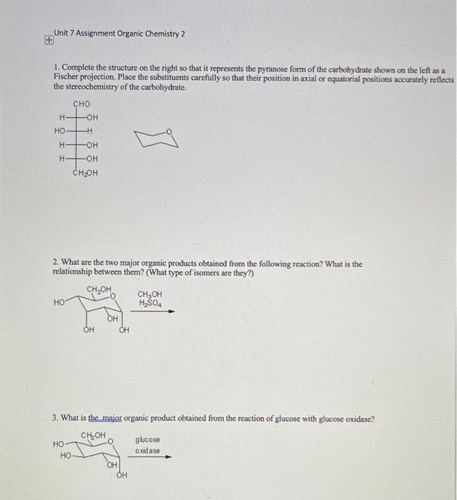 Solved Unit 7 Assignment Organic Chemistry 2 1. Complete the | Chegg.com