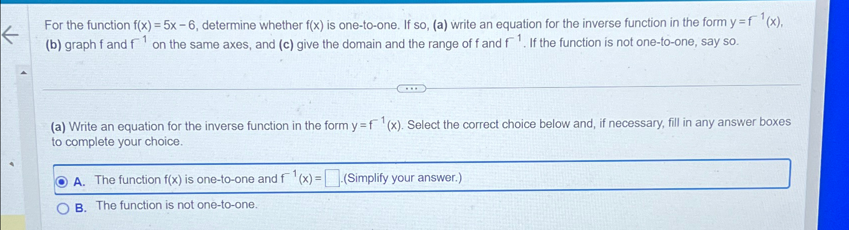 Solved For the function f(x)=5x-6, ﻿determine whether f(x) | Chegg.com