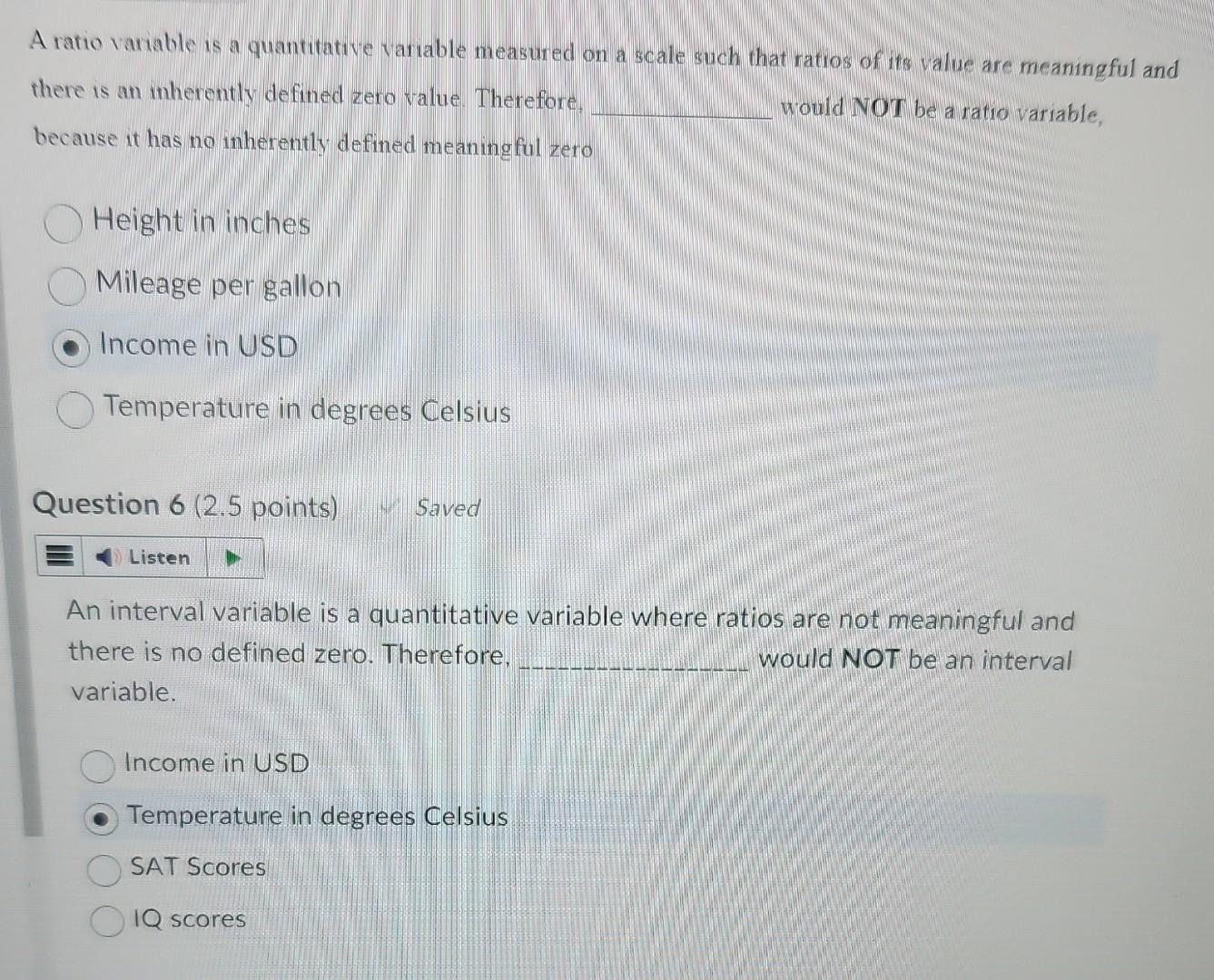 Solved A ratio variable is a quantitative variable measured | Chegg.com