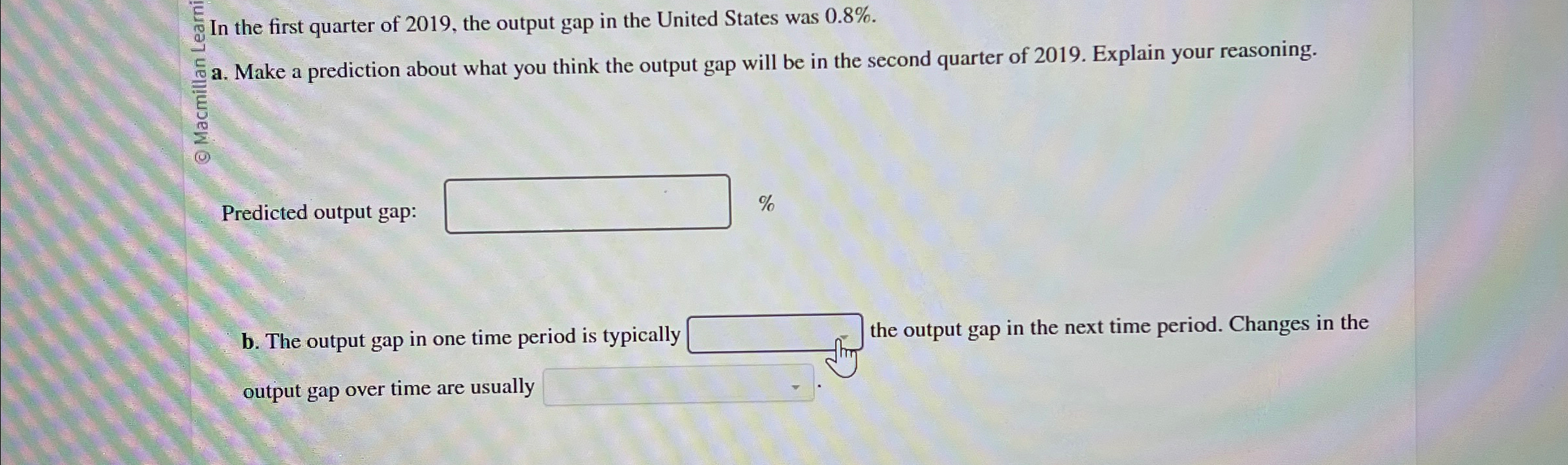 Solved In the first quarter of 2019 , ﻿the output gap in the | Chegg.com