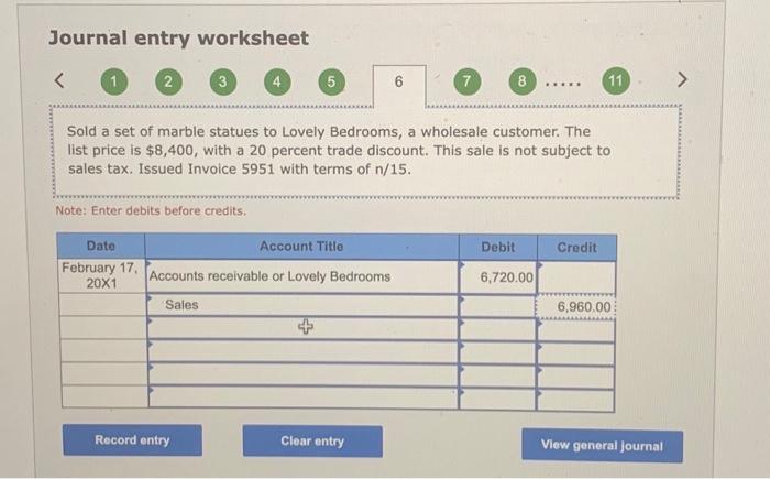 Solved Journal entry worksheet Sold a set of marble statues | Chegg.com