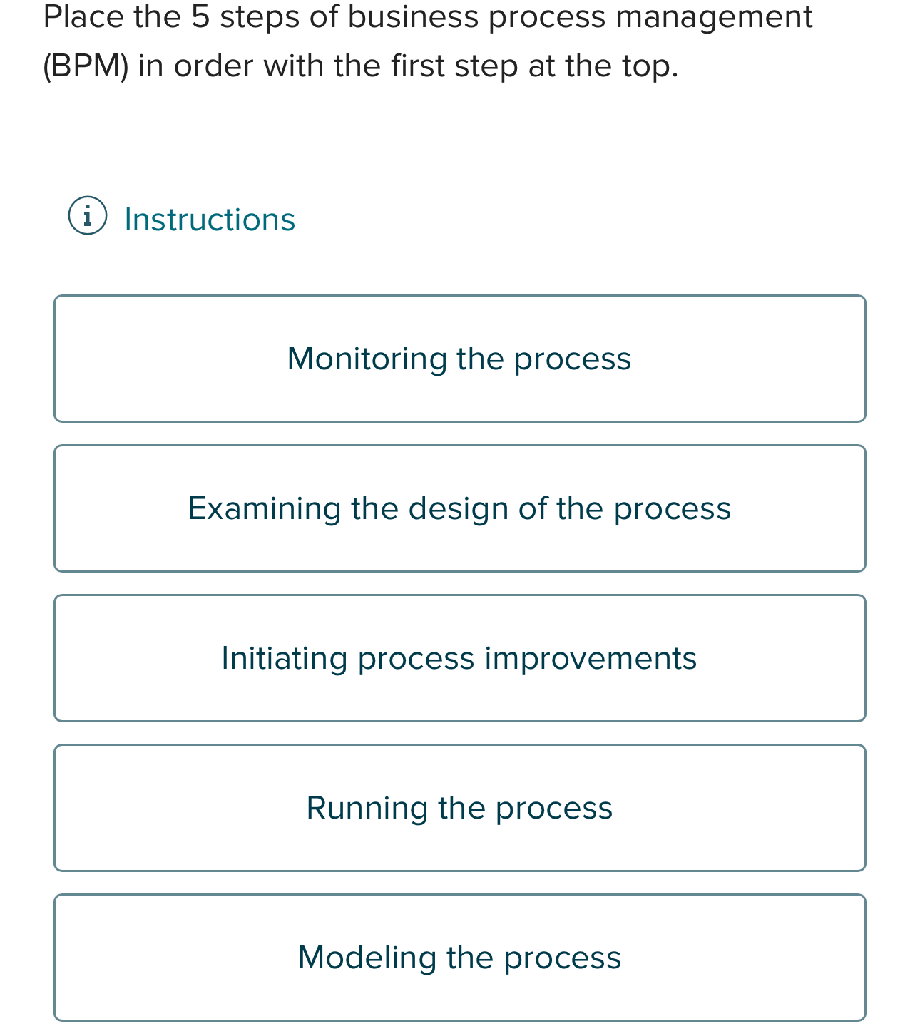 Solved Place the 5 ﻿steps of business process | Chegg.com