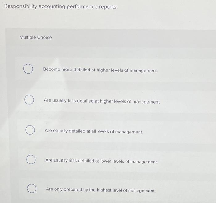 Solved Responsibility accounting performance reports: | Chegg.com