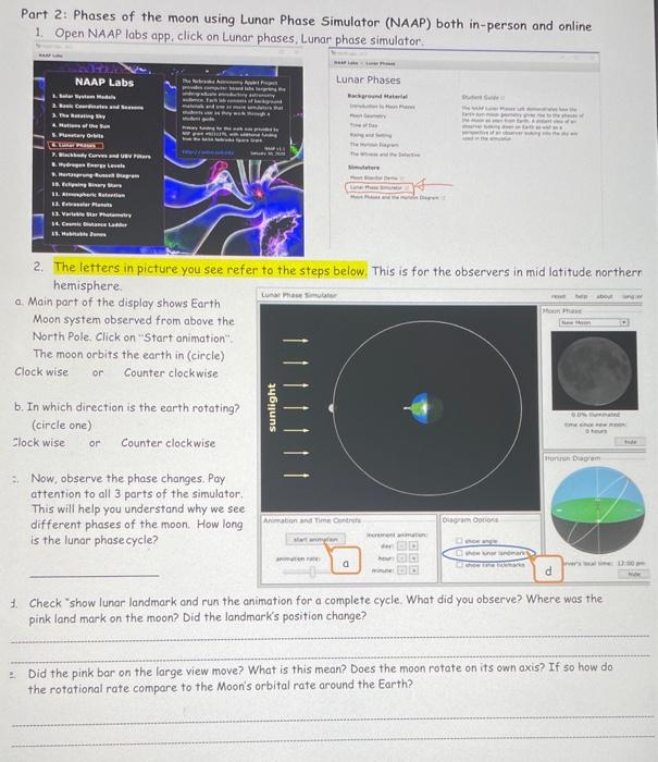 Part 2: Phases of the moon using Lunar Phase | Chegg.com