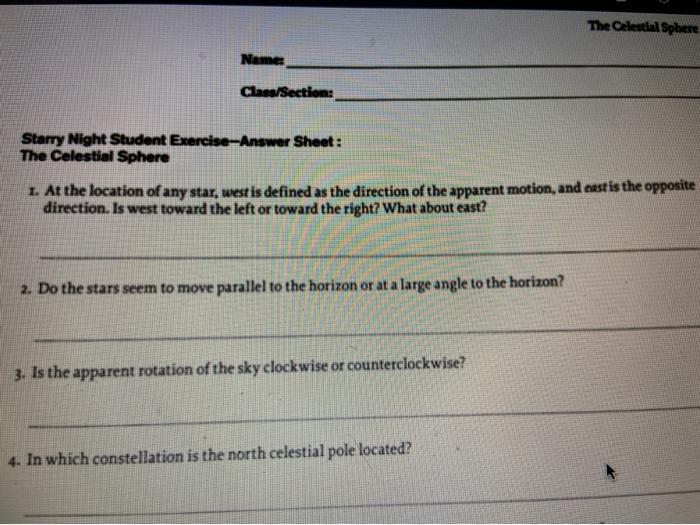 Solved The Celestial Sphere Name Class/Section: Starry Night | Chegg.com