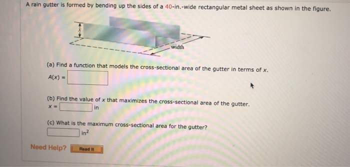 Solved A rain gutter is formed by bending up the sides of a | Chegg.com