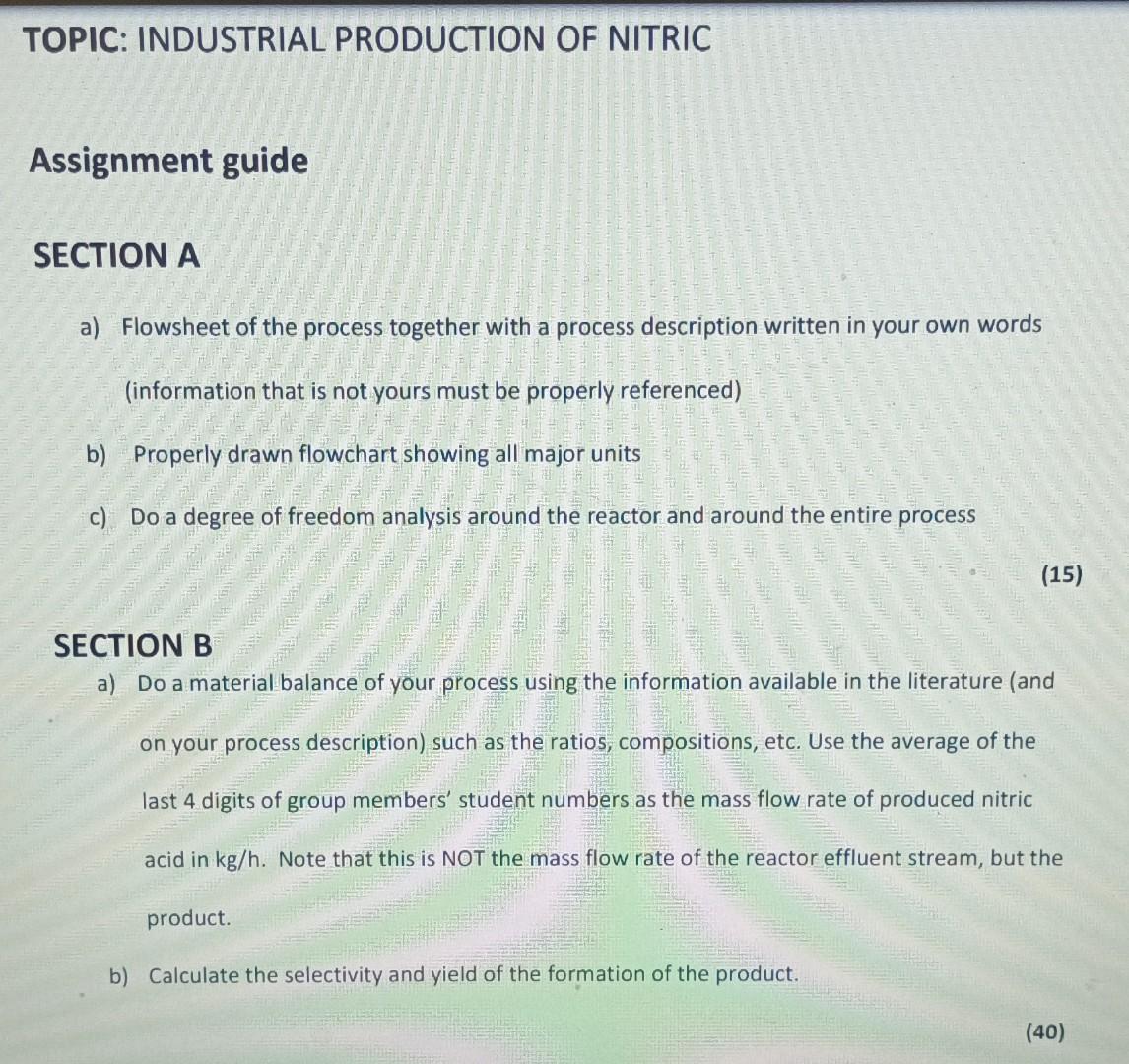 Solved SECTION A a) Flowsheet of the process together with a | Chegg.com