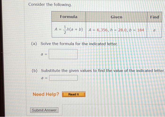 Solved Consider the following. (a) Solve the formula for the | Chegg.com