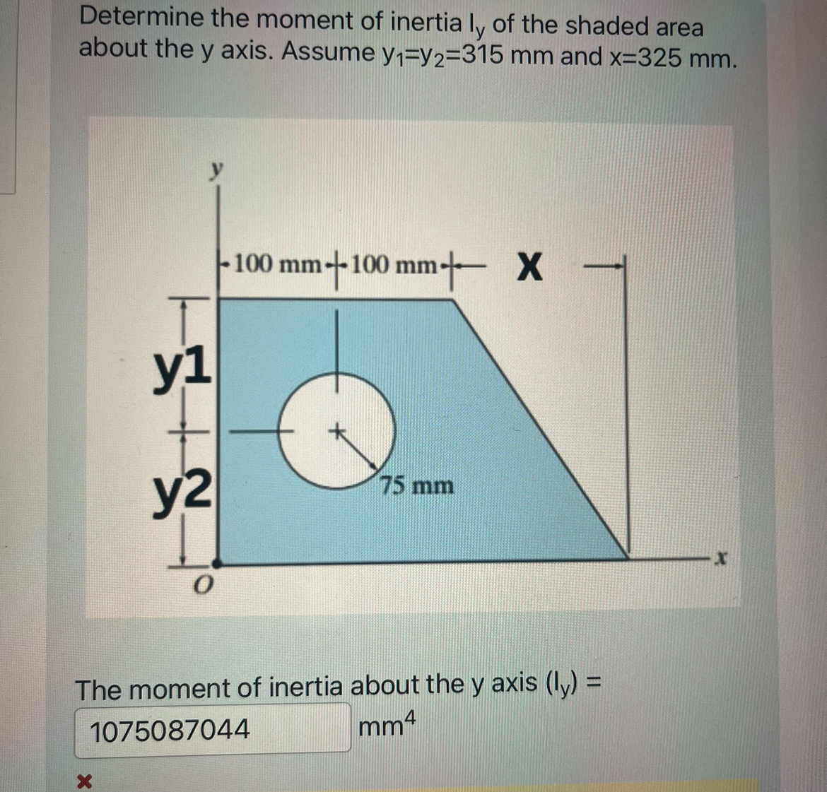 Solved Determine the moment of inertia Iy ﻿of the shaded | Chegg.com