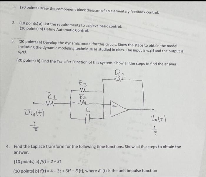 Solved 1. (20 points) Draw the component block diagram of an | Chegg.com