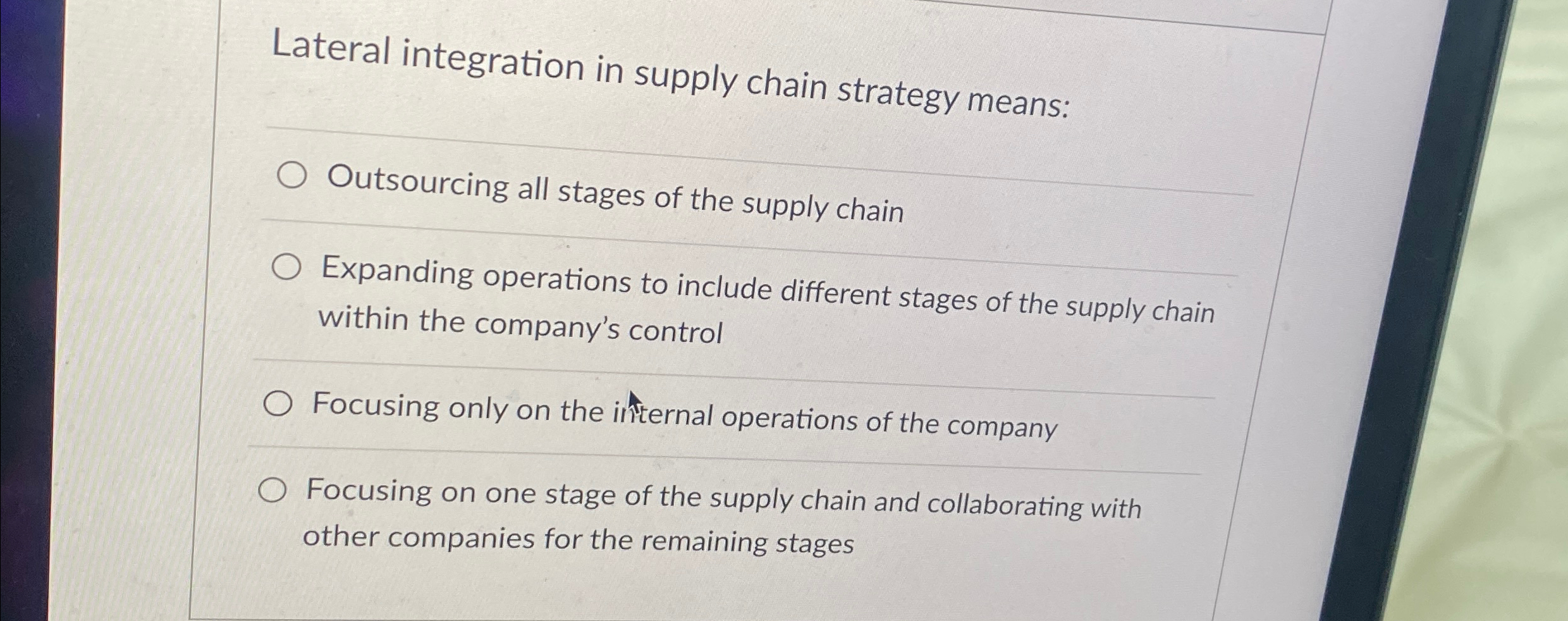 Solved Lateral integration in supply chain strategy | Chegg.com