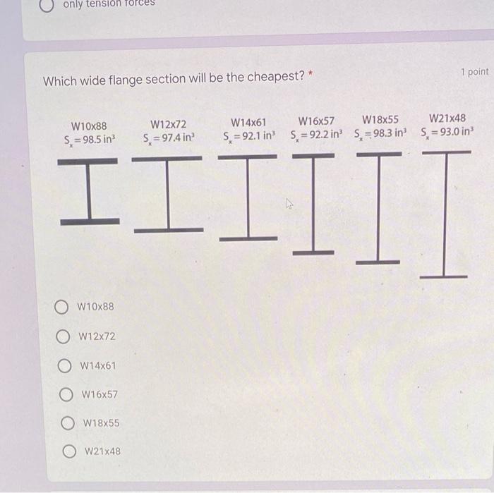Solved only tension forces 1 point Which wide flange section | Chegg.com