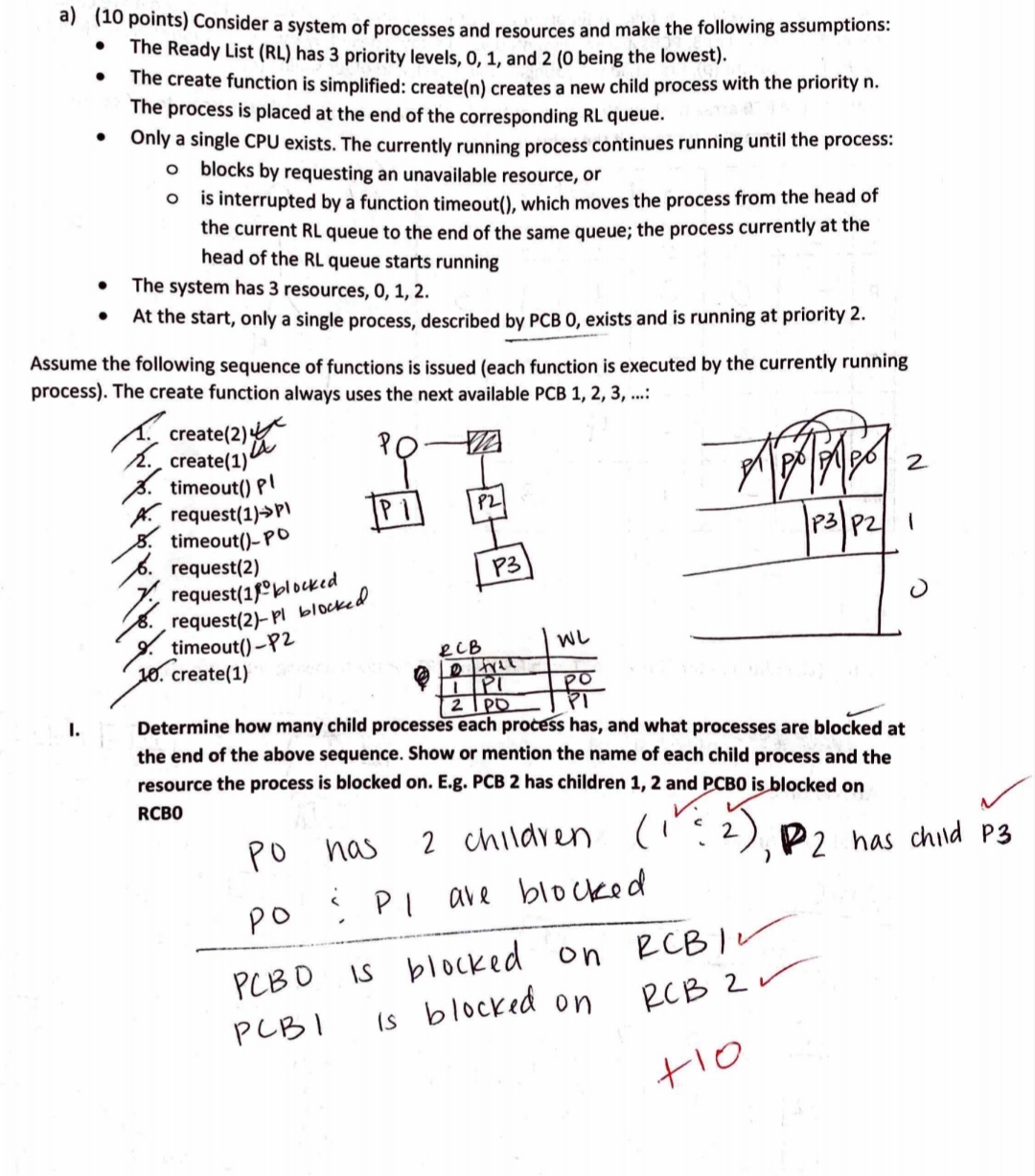 Solved a) (10 ﻿points) ﻿Consider a system of processes and | Chegg.com