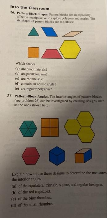 Solved Into the Classroom 26. Pattern-Block Shapes. Pattern | Chegg.com