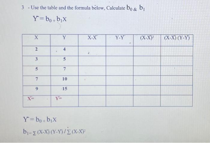 Solved 3 - Use the table and the formula below, Calculate b0 | Chegg.com