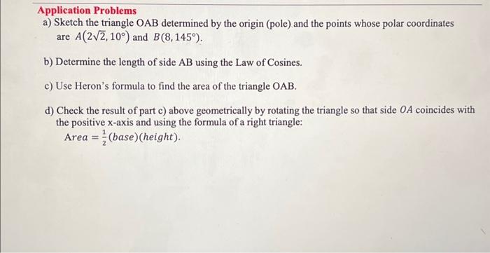 Solved Application Problems a) Sketch the triangle OAB | Chegg.com