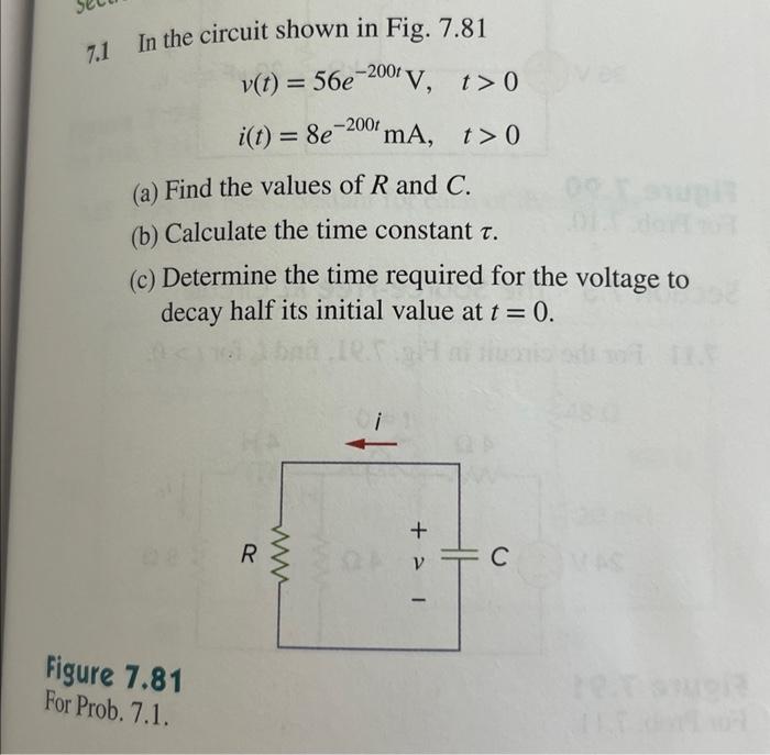 Solved 7.1 In the circuit shown in Fig. 7.81 v(t) = 56e-200t | Chegg.com