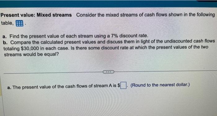 Solved Present value: Mixed streams Consider the mixed | Chegg.com