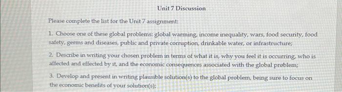 Solved Unit 7 Discussion Please complete the list for the | Chegg.com