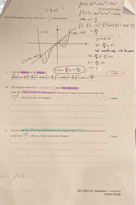 Solved =12(−31)3+12(−51)2−2=980y=mx+cy=910x+c sub coordinate | Chegg.com