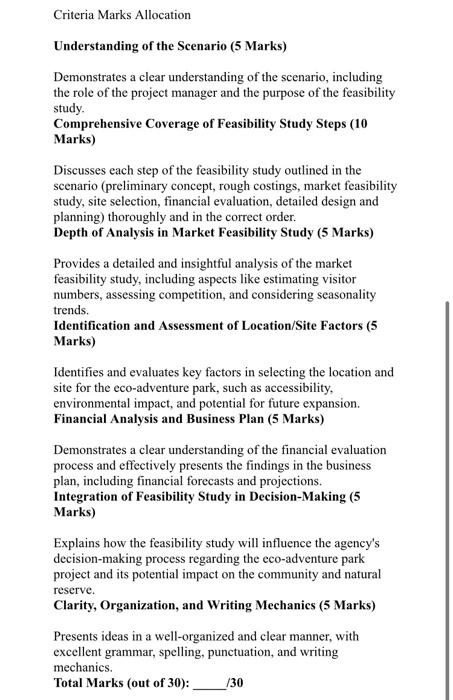 Criteria Marks Allocation Understanding of the | Chegg.com