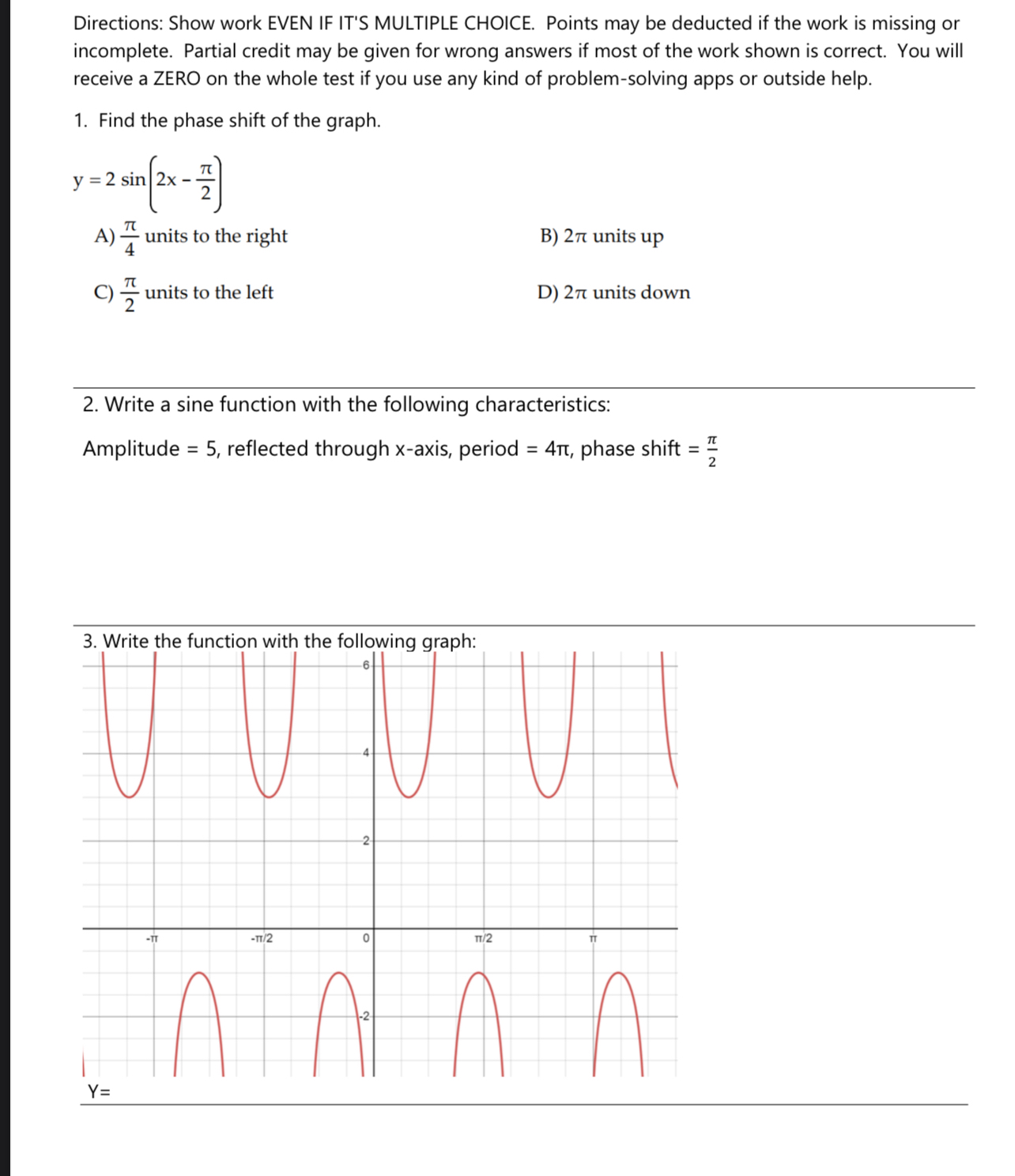 Solved Directions: Show work EVEN IF IT'S MULTIPLE CHOICE. | Chegg.com