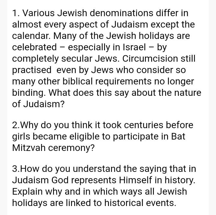 1. Various Jewish denominations differ in almost | Chegg.com