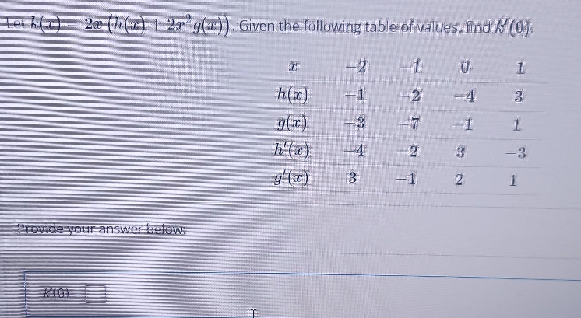 Solved \\( k(x)=2 x\\left(h(x)+2 x^{2} g(x)\\right) \\) | Chegg.com