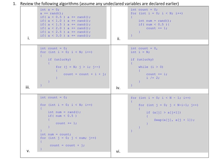 Solved For each algorithma) Use operation count method to | Chegg.com