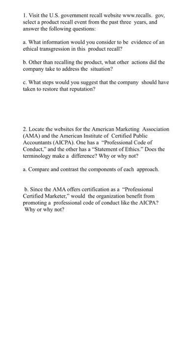 Solved 1. Visit the U.S. government recall website | Chegg.com