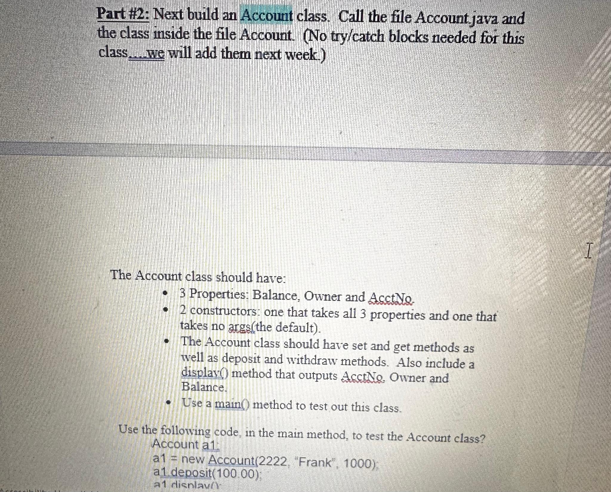 Solved Part #2: Next build an Account class. Call the file | Chegg.com