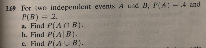 Solved 3.69 For two independent events A and B, P(A) = .4 | Chegg.com