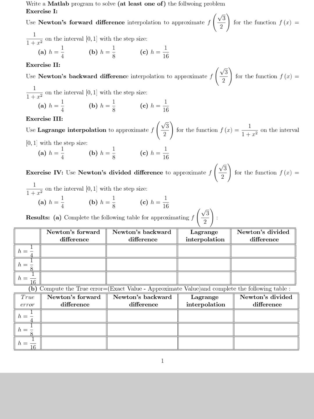 Solved Results: (a) Complete the following table for | Chegg.com