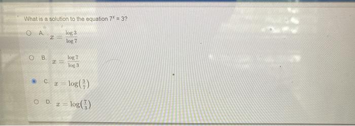 Solved What is a solution to the equation 7^x=3?Is my answee | Chegg.com