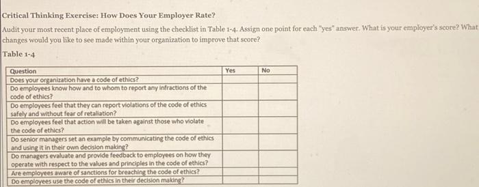 Solved Critical Thinking Exercise: How Does Your Employer | Chegg.com