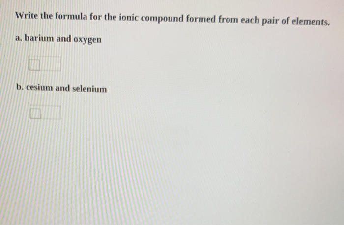 Solved Write the formula for the ionic compound formed from | Chegg.com