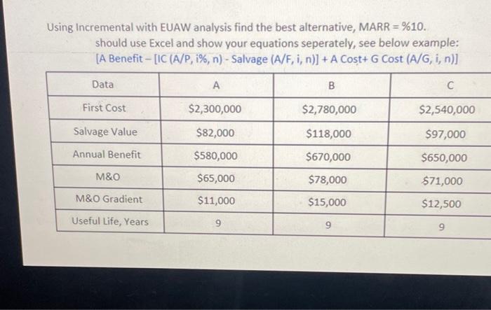 Using Incremental with EUAW analysis find the best | Chegg.com