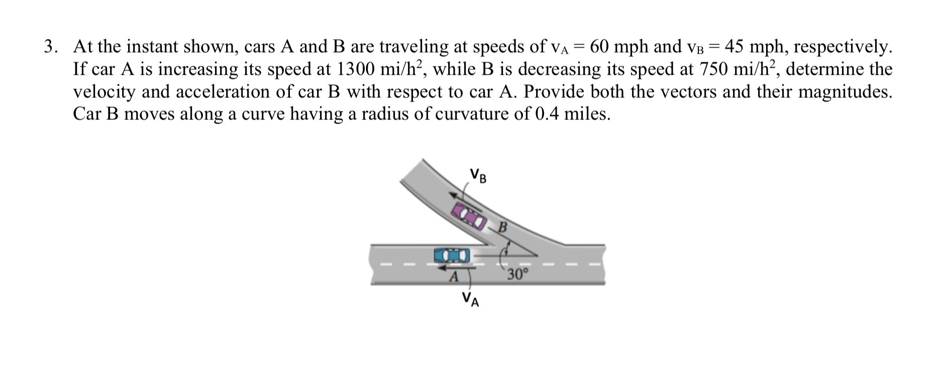 Solved At the instant shown, cars A and B ﻿are traveling at | Chegg.com