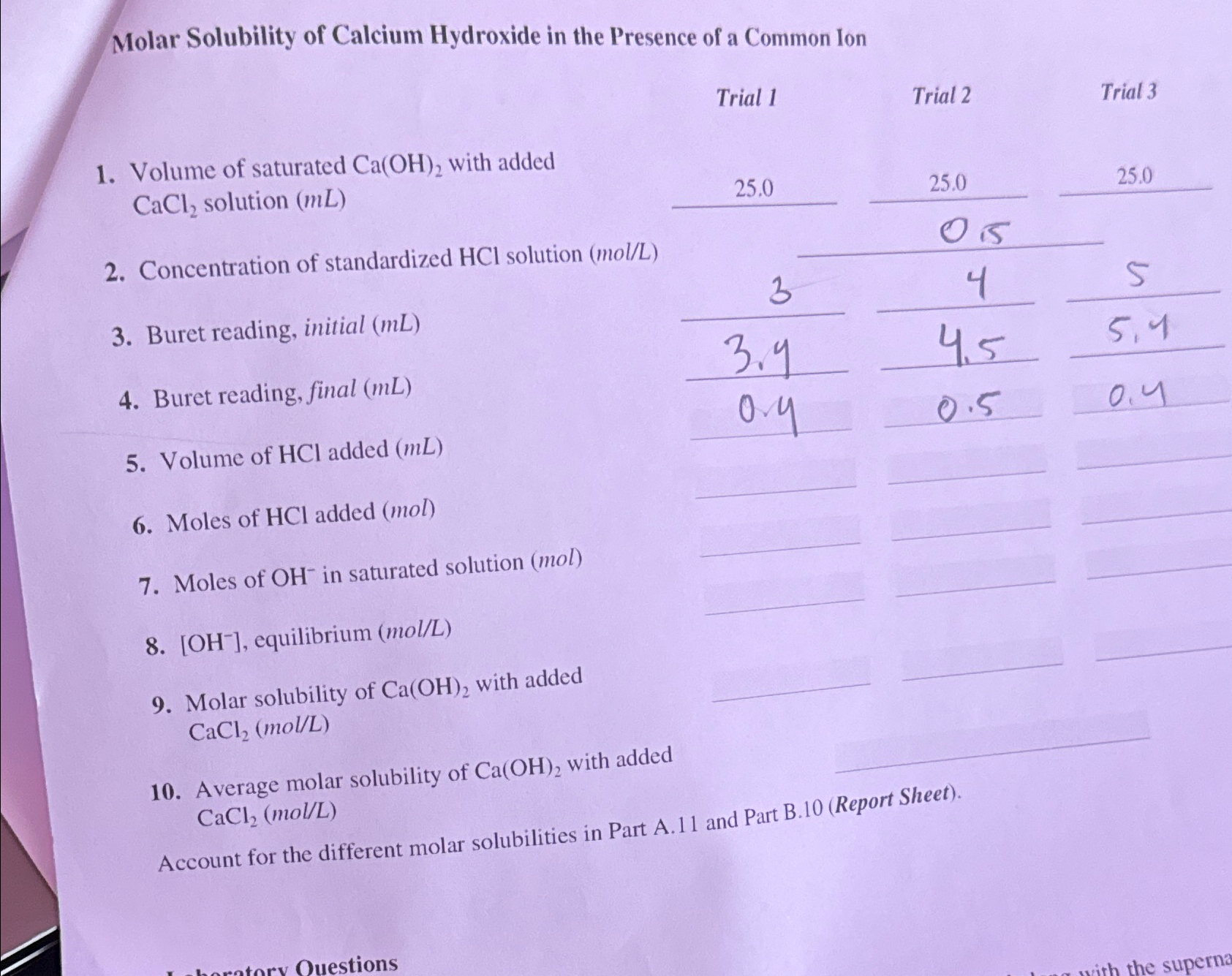 Molar Solubility of Calcium Hydroxide in the Presence | Chegg.com