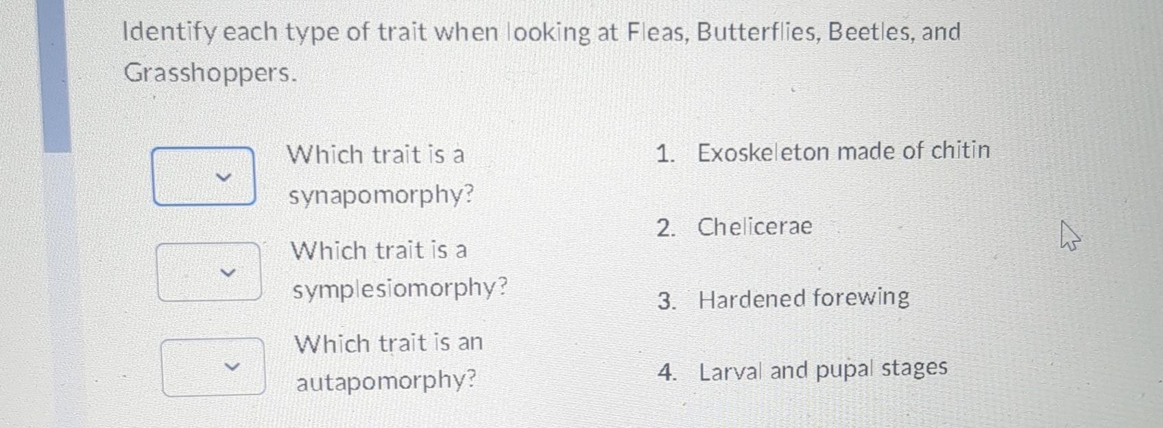 Solved Identify each type of trait when looking at Fleas, | Chegg.com